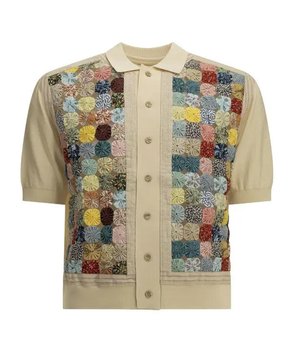Kapital Short-sleeved Knit Cardigan With 'yo-yo' Quilting