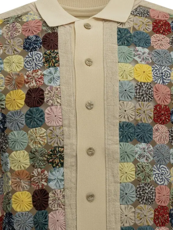 Kapital Short-sleeved Knit Cardigan With 'yo-yo' Quilting