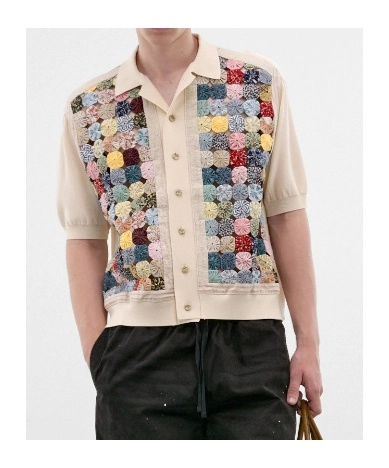Kapital Short-sleeved Knit Cardigan With 'yo-yo' Quilting