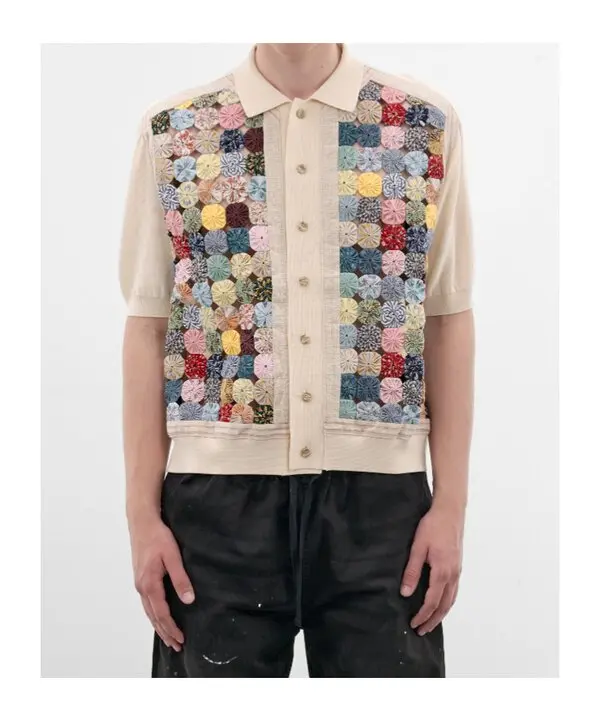 Kapital Short-sleeved Knit Cardigan With 'yo-yo' Quilting