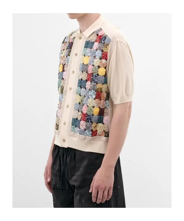 Kapital Short-sleeved Knit Cardigan With 'yo-yo' Quilting
