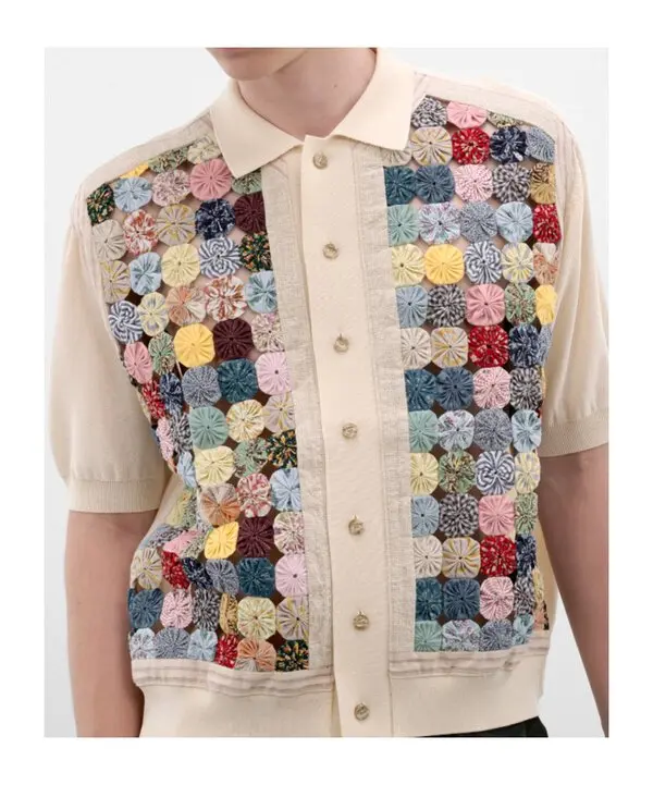 Kapital Short-sleeved Knit Cardigan With 'yo-yo' Quilting