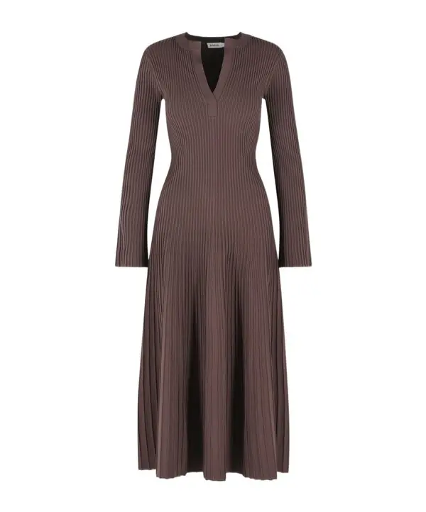 Simkhai Ribbed V-neck Long Sleeve Dress