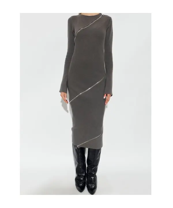 Attico Long Sleeve Dress With Decorative Zipper Detail - Grey