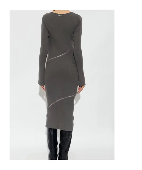 Attico Long Sleeve Dress With Decorative Zipper Detail - Grey