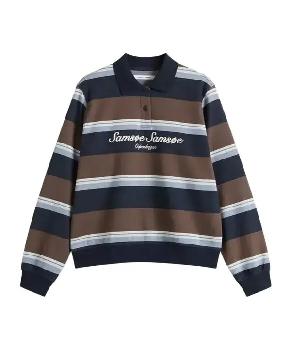 SAMSOE SAMSOE Striped Long-sleeve Polo Shirt