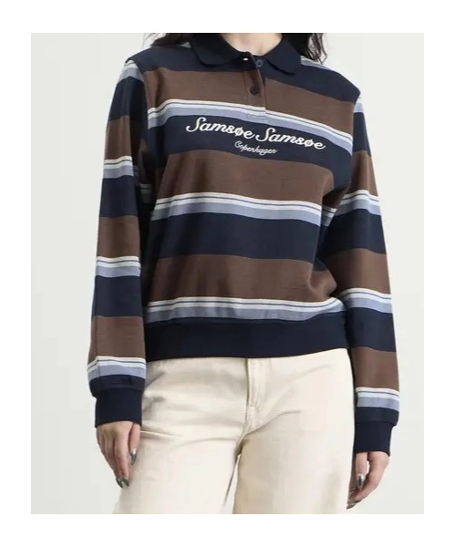 SAMSOE SAMSOE Striped Long-sleeve Polo Shirt