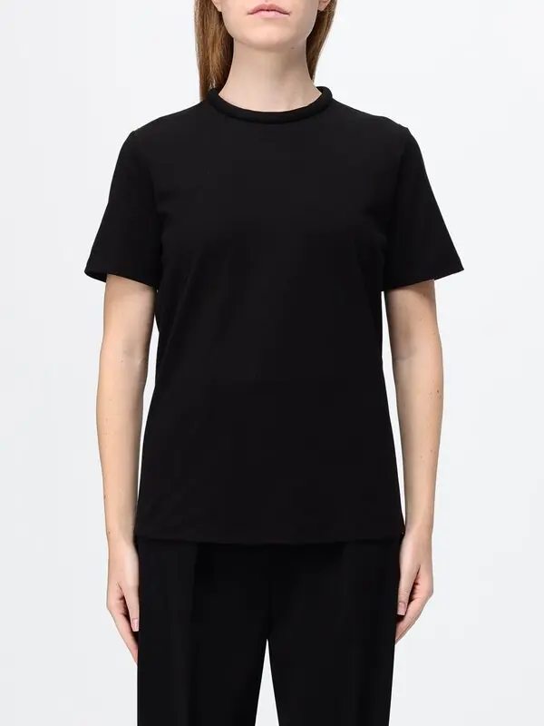 Elisabetta Franchi Cotton T-shirt With Metallic Logo And Back Closure - Black