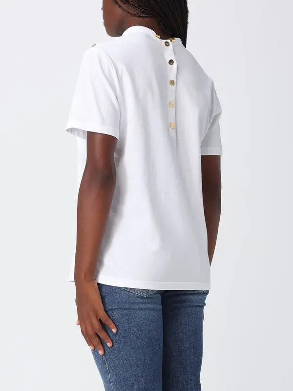 Elisabetta Franchi Cotton T-shirt With Metallic Logo And Back Closure