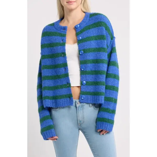 BDG URBAN OUTFITTERS Stripe Crewneck Cardigan - Blue Stripe