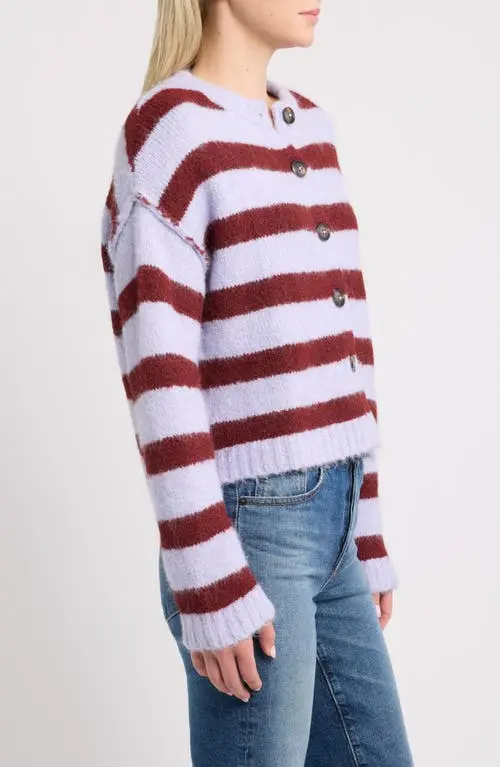 BDG URBAN OUTFITTERS Striped Crew Neck Cardigan - Lilac Stripe