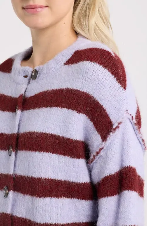 BDG URBAN OUTFITTERS Striped Crew Neck Cardigan - Lilac Stripe