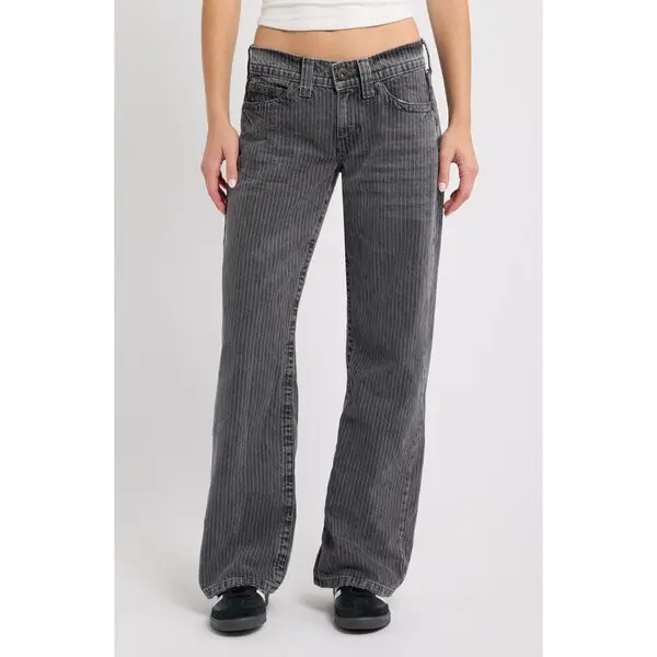BDG URBAN OUTFITTERS Kayla Print Pinstripe Low Rise Wide Leg Jeans - Black