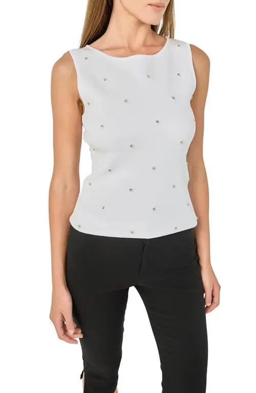 Endless Rose Jewel Embellished Sleeveless Knit Top - White