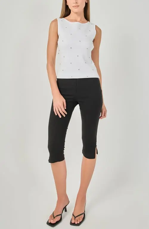 Endless Rose Jewel Embellished Sleeveless Knit Top - White
