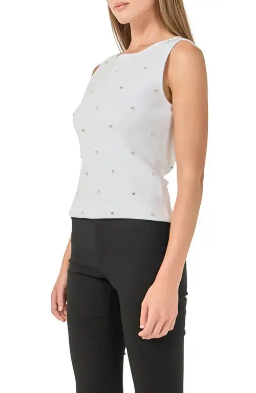 Endless Rose Jewel Embellished Sleeveless Knit Top - White