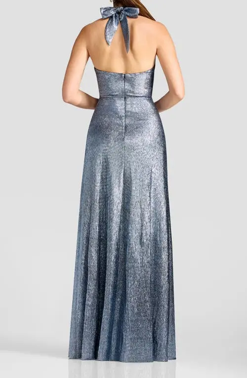 Dress The Population Brighton Metallic Halter Gown