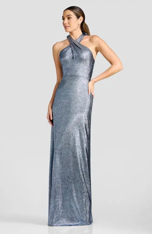 Dress The Population Brighton Metallic Halter Gown