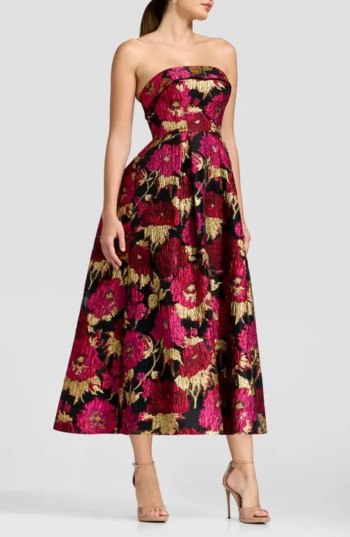 Dress The Population Mika Strapless Metallic Brocade Fit-and-flare Cocktail Dress