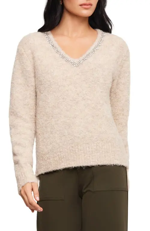 Fifteen Twenty Ash Embellished V-neck Sweater - Oatmeal