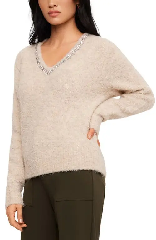Fifteen Twenty Ash Embellished V-neck Sweater - Oatmeal