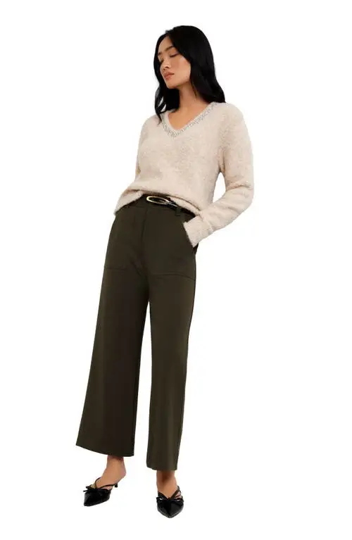 Fifteen Twenty Ash Embellished V-neck Sweater - Oatmeal