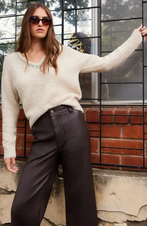Fifteen Twenty Ash Embellished V-neck Sweater - Oatmeal