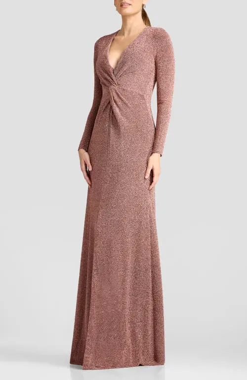 Dress The Population Aya Front Twist Long Sleeve Gown