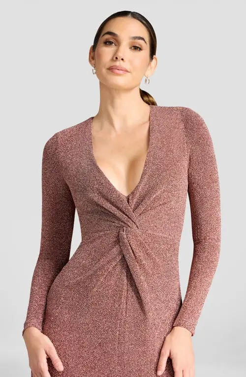 Dress The Population Aya Front Twist Long Sleeve Gown