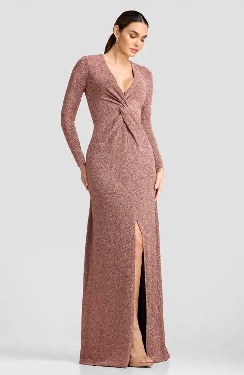 Dress The Population Aya Front Twist Long Sleeve Gown