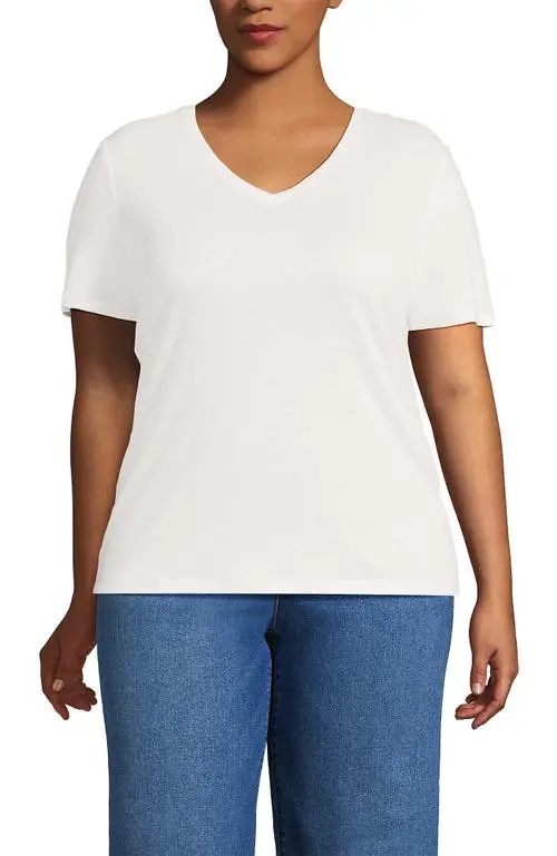 LANDS' END Short Sleeve V-neck Tee - Ivory