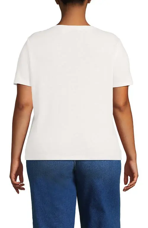 LANDS' END Short Sleeve V-neck Tee - Ivory