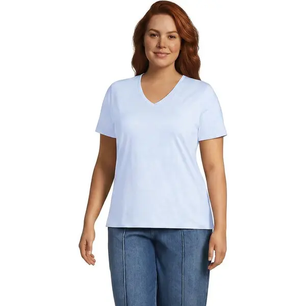 LANDS' END Supima Cotton V-neck T-shirt - Clearlake Blue