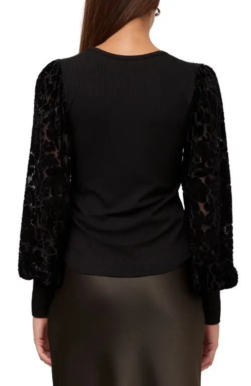 Fifteen Twenty Burnout Bishop-sleeved Ribbed Top