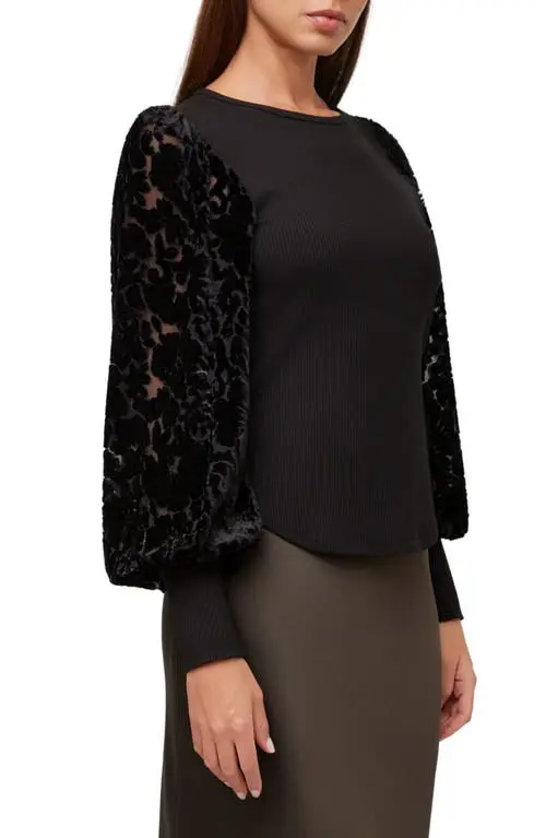 Fifteen Twenty Burnout Bishop-sleeved Ribbed Top