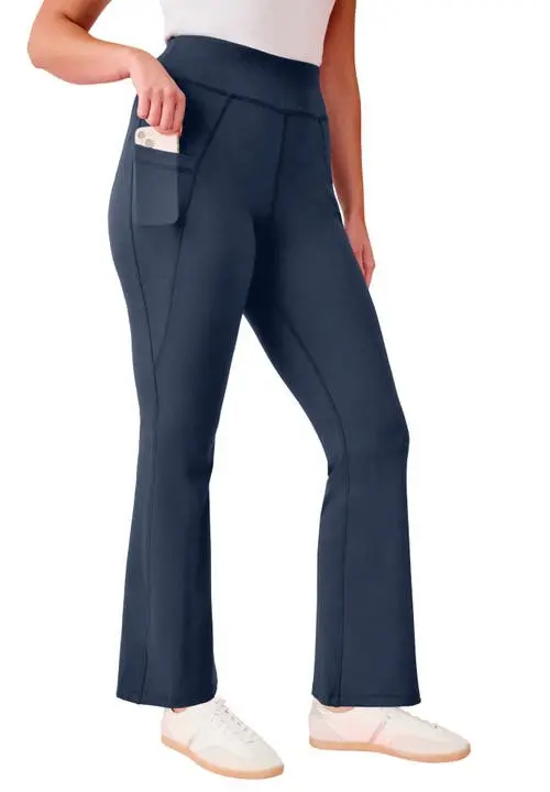 Roaman's Soft Sculpt Side Pocket Yoga Pants - Navy