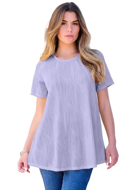 Roaman's Textured Knit Swing Tee - Lavender