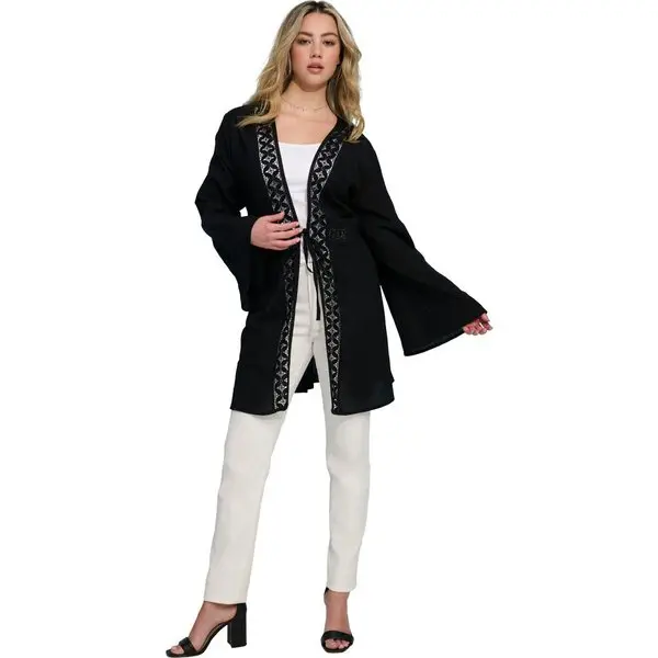 Roaman's Lace Trim Tasseled Bell Sleeve Wrap