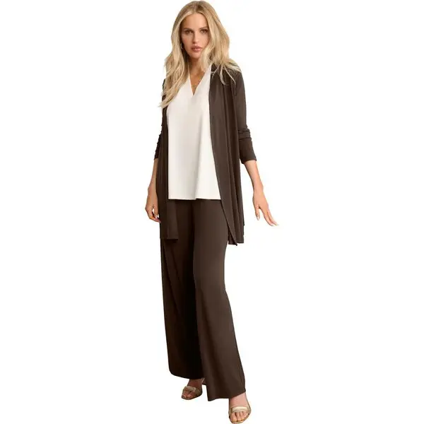 Roaman's Ultrasmooth® Fabric Long Sleeve Cardigan - Chocolate