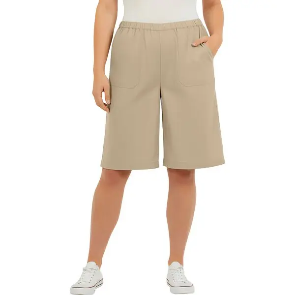 Roaman's Linen Blend Pull-on Elastic Waist Shorts - Sandy Beige