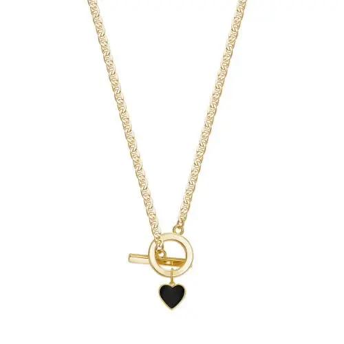 REJECTED HEARTS CLUB Gold Plated Heart Pendant Necklace With Toggle Clasp - Black
