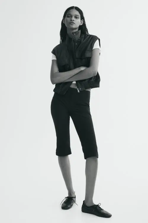 H&M Oversized Coated Vest With Stand Collar And Patch Pockets