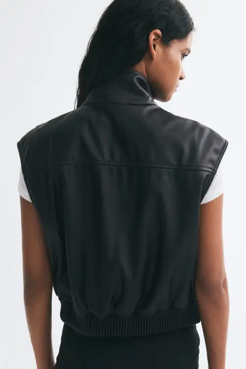 H&M Oversized Coated Vest With Stand Collar And Patch Pockets