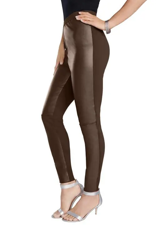 Roaman's Faux Leather Paneled Leggings