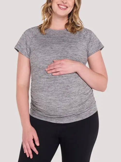 Motherhood Maternity Crew Neck Short Sleeve Active Tee - Heather Charcoal