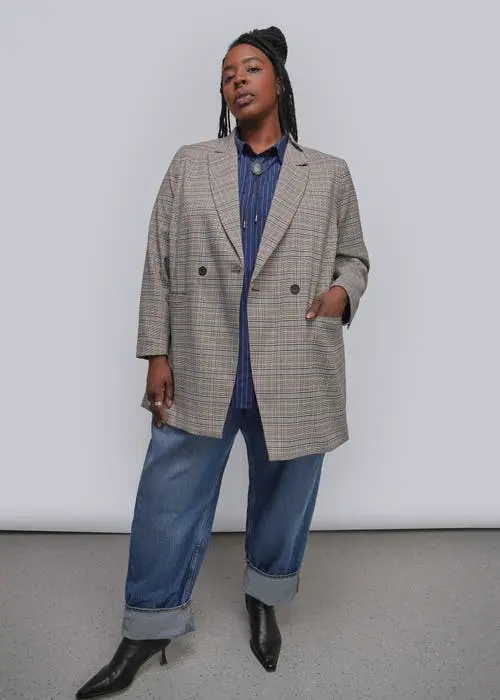 WILDFANG Empower Plaid Double Breasted Blazer
