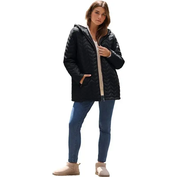 Roaman's Fleece Lined Quilted Jacket - Black