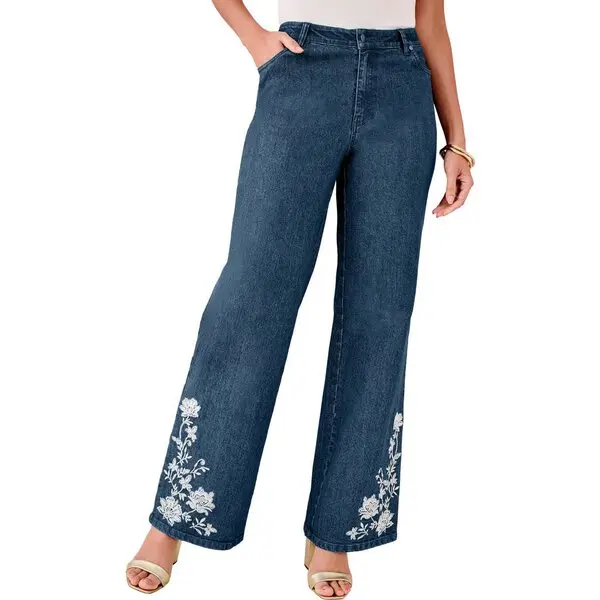 Roaman's Embellished Wide Leg Jeans