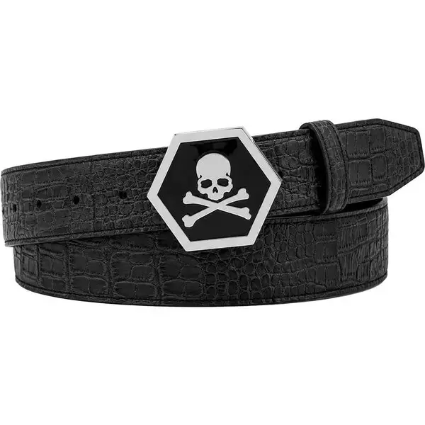 Philipp Plein Skull Buckle Belt - Black/nickel