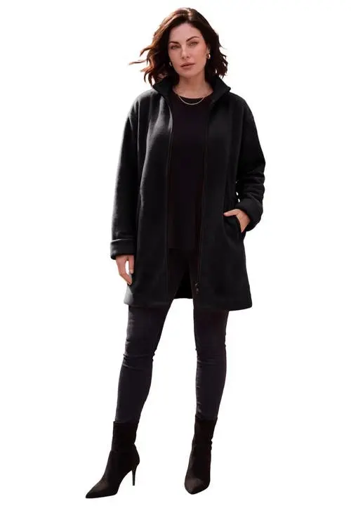 Roaman's Fleece Zip-up Coat - Black
